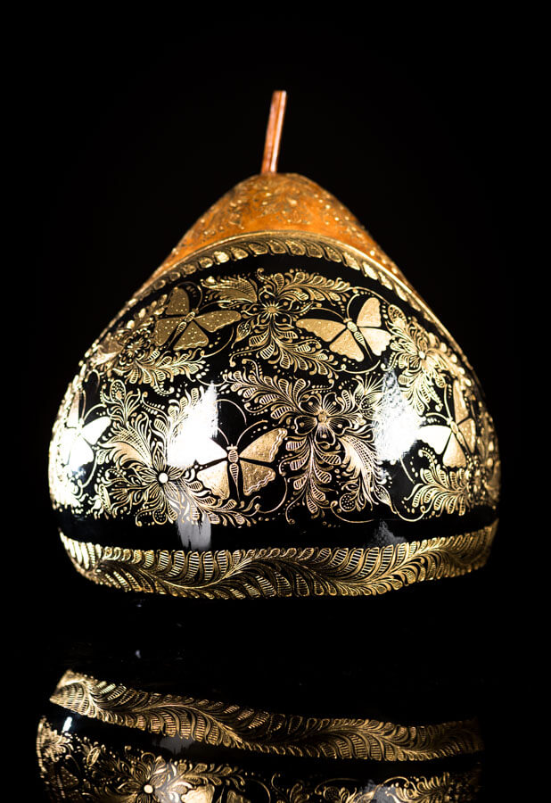 Black & Gold gourd 23.5k Gold Outlined Lacquerware Patzcuaro Michoacan ...