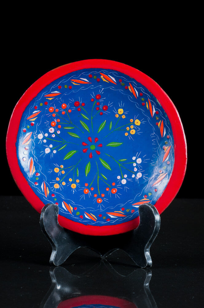 Mexican Lacquered Wood dish Maque from Uruapan Michoacan Blue & Red ...