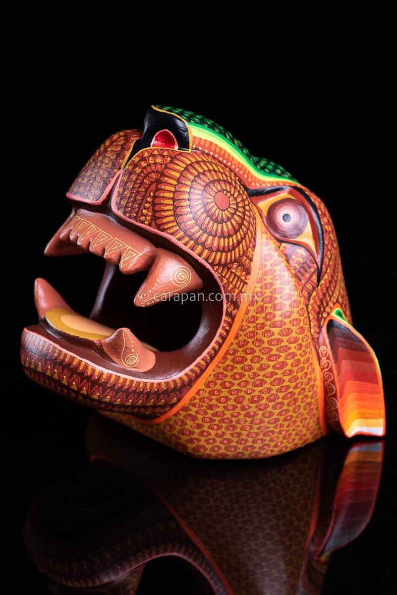 Orange Jaguar Head with Green Stripe – CARAPAN, MEXICAN ART GALLERY ...
