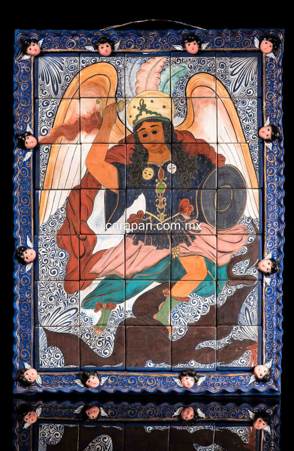 St Michael Archangel Burnished Clay Retablo Tonala Folk Art Signed ...